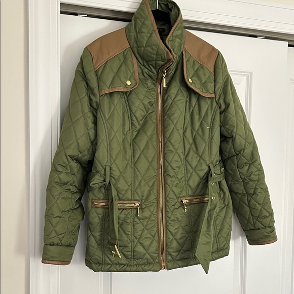 IMAN | Jackets & Coats | Iman Olive Quilted Jacket With Tan Trim | Poshmark